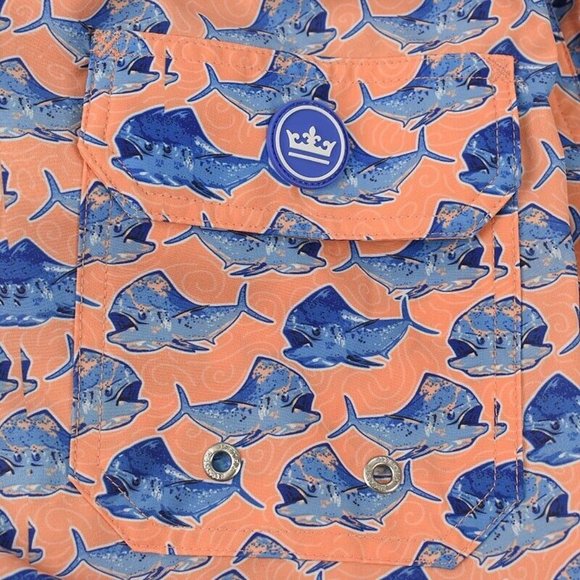 Peter Millar | Swim | Peter Millar Mens Papaya Orange Gold Rush Fish ...